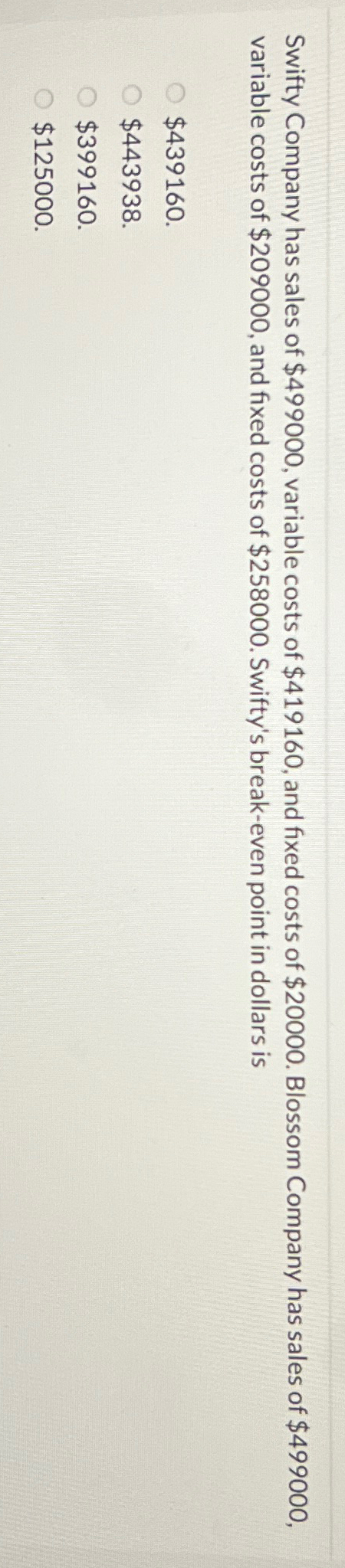 Solved Swifty Company has sales of $49900, ﻿variable costs | Chegg.com