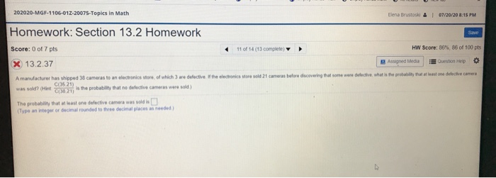 Solved 202020-MGF-1106-012-20075-Topics in Math Elena | Chegg.com