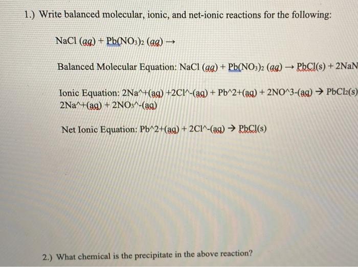 Solved 1.) Write balanced molecular, ionic, and net-ionic | Chegg.com
