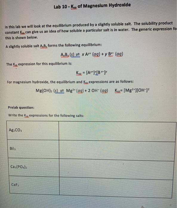 Solved Lab 10 - Ksp of Magnesium Hydroxide In this lab we | Chegg.com