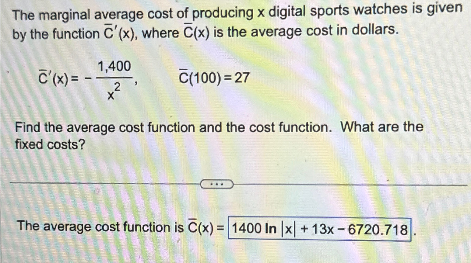 Solved 9.15The marginal average cost of producing x ﻿digital | Chegg.com