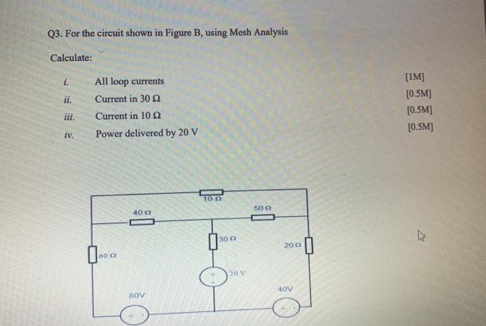 Solved Q3. For the circuit shown in Figure B, using Mesh | Chegg.com