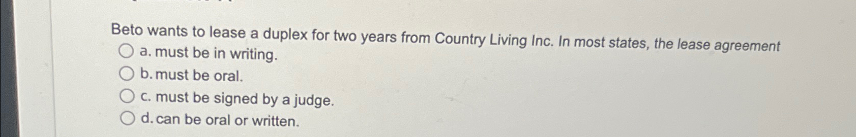 Solved Beto wants to lease a duplex for two years from | Chegg.com