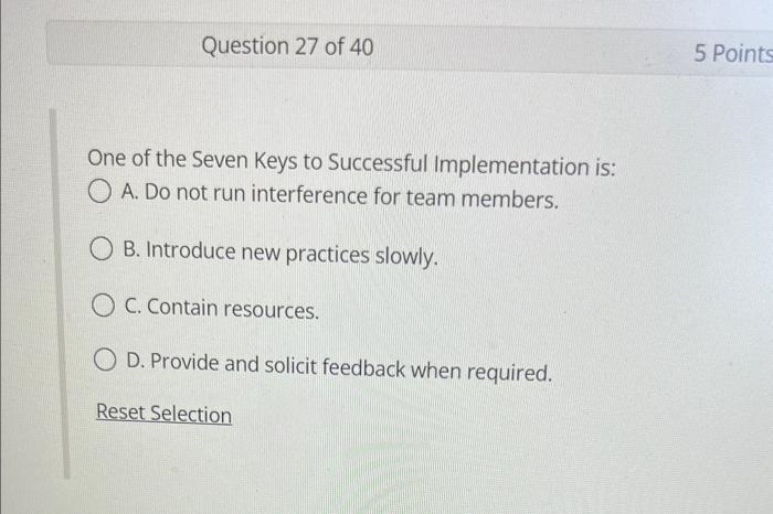Solved One of the Seven Keys to Successful Implementation | Chegg.com