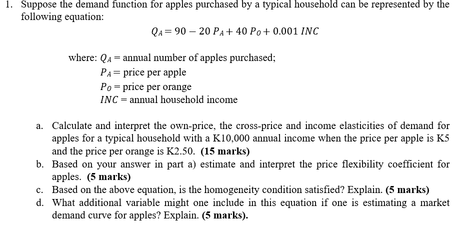 Solved Suppose the demand function for apples purchased by a | Chegg.com