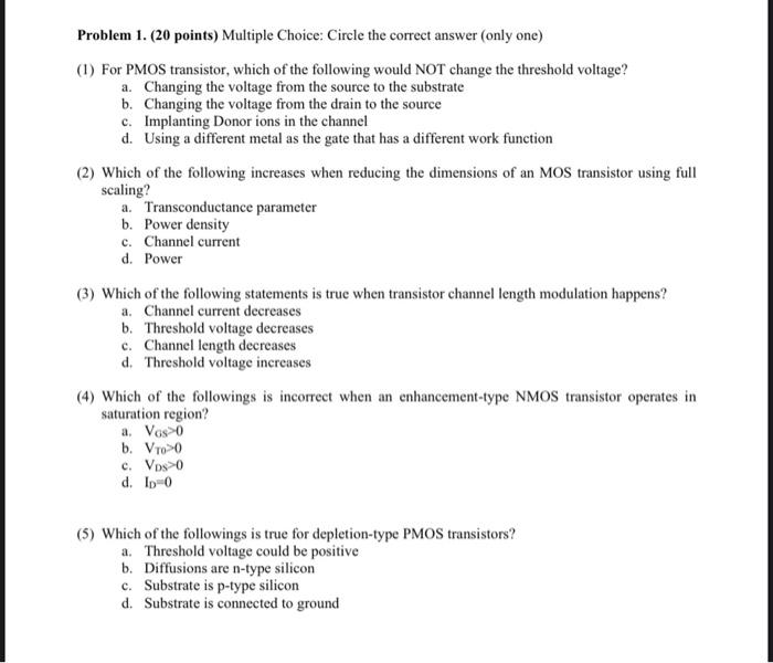 Solved Problem 1. (20 points) Multiple Choice: Circle the | Chegg.com