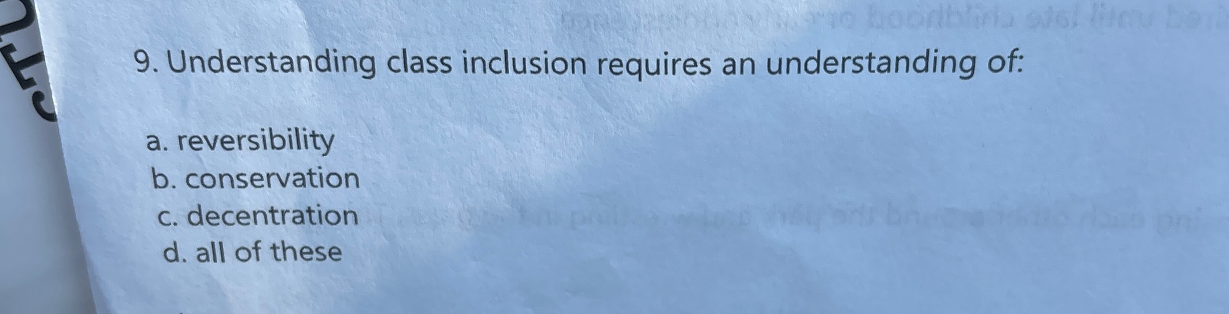 Solved Understanding class inclusion requires an | Chegg.com