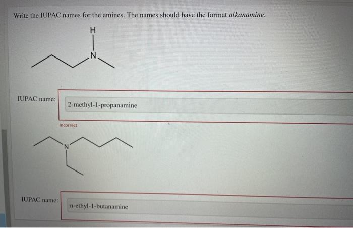 Solved Write the IUPAC names for the amines. The names | Chegg.com