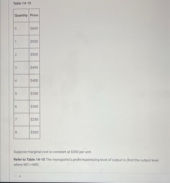 Solved Table 14-10 \begin{tabular}{|l|l|} \hline Quantity & | Chegg.com