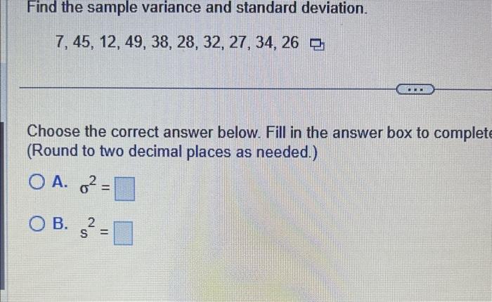 Solved Find the sample variance and standard deviation. | Chegg.com