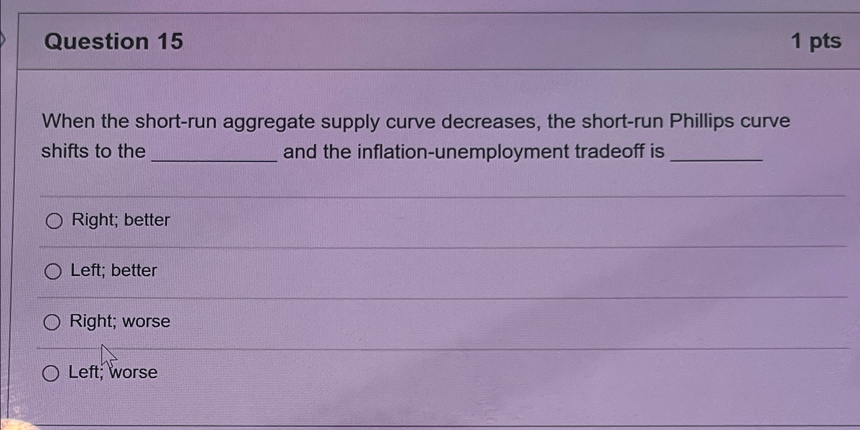 Solved Question 151 ﻿ptsWhen the short-run aggregate supply | Chegg.com