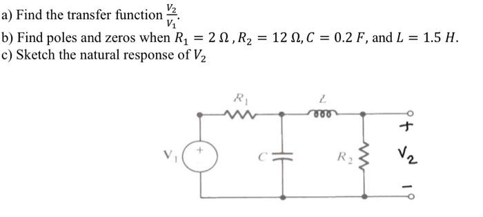 Solved a) Find the transfer function V1V2. b) Find poles and | Chegg.com