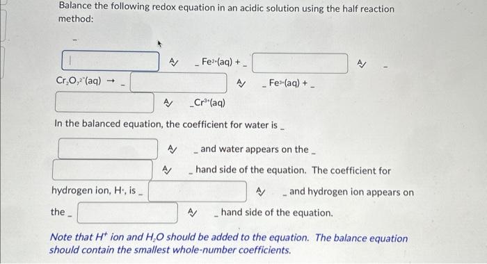 Solved Balance the following redox equation in an acidic | Chegg.com
