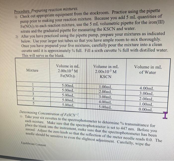 Procedure. Preparing reaction mixtures. 1) Check out | Chegg.com