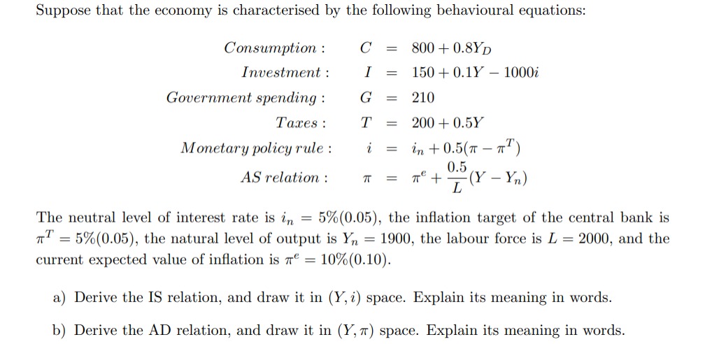 Solved Suppose that the economy is characterised by the | Chegg.com