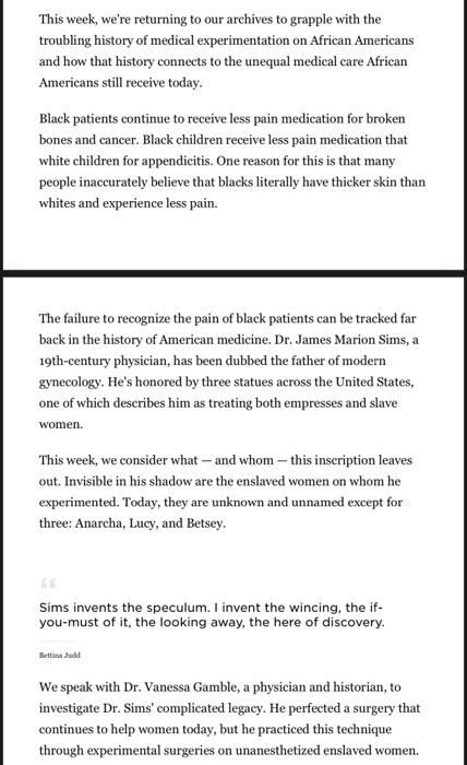 Solved Who is Anarcha, Lucy, and Betsey, and why should we | Chegg.com