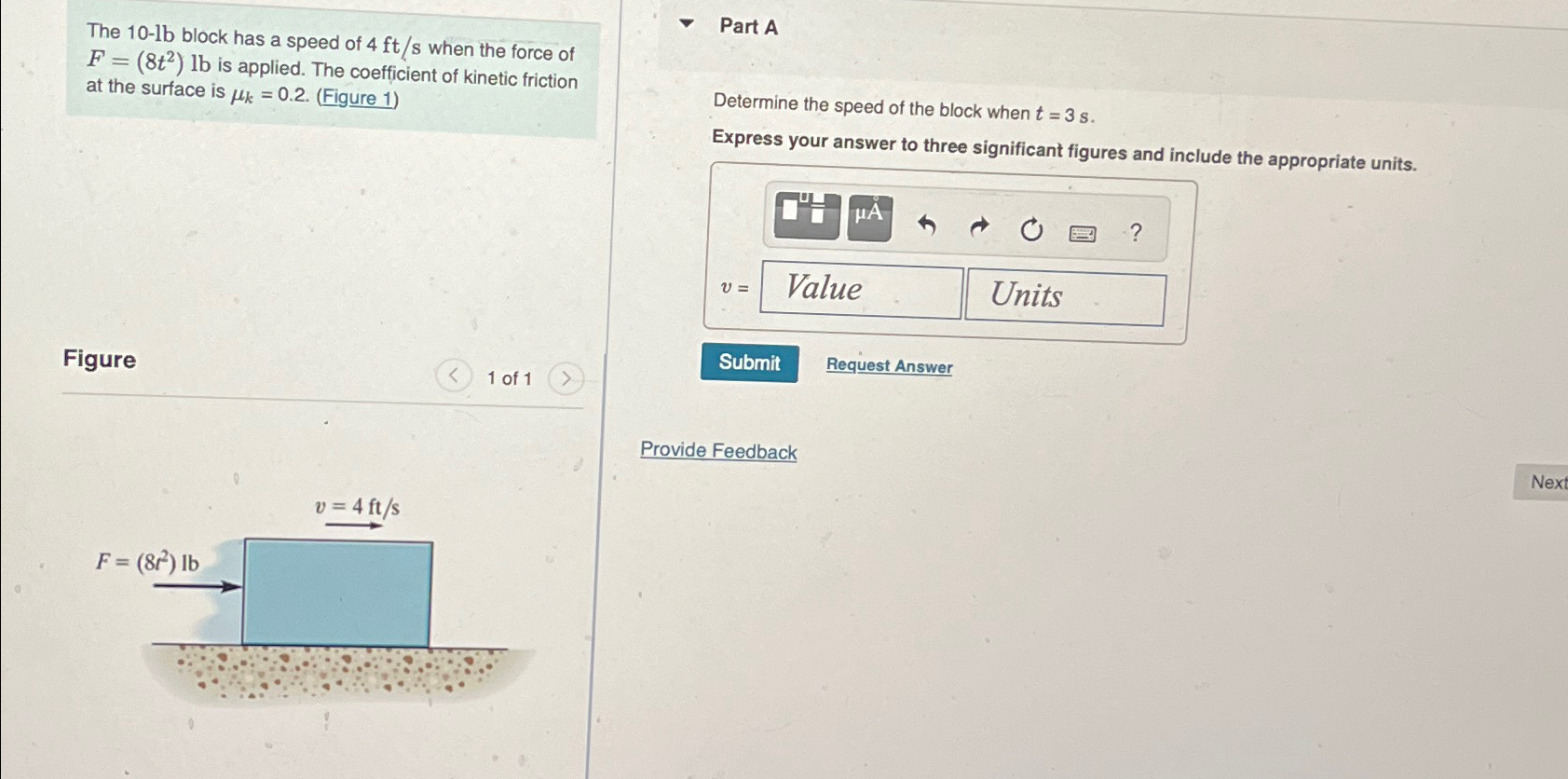 Solved The 10-lb block has a speed of 4f(t)/(s) when the | Chegg.com