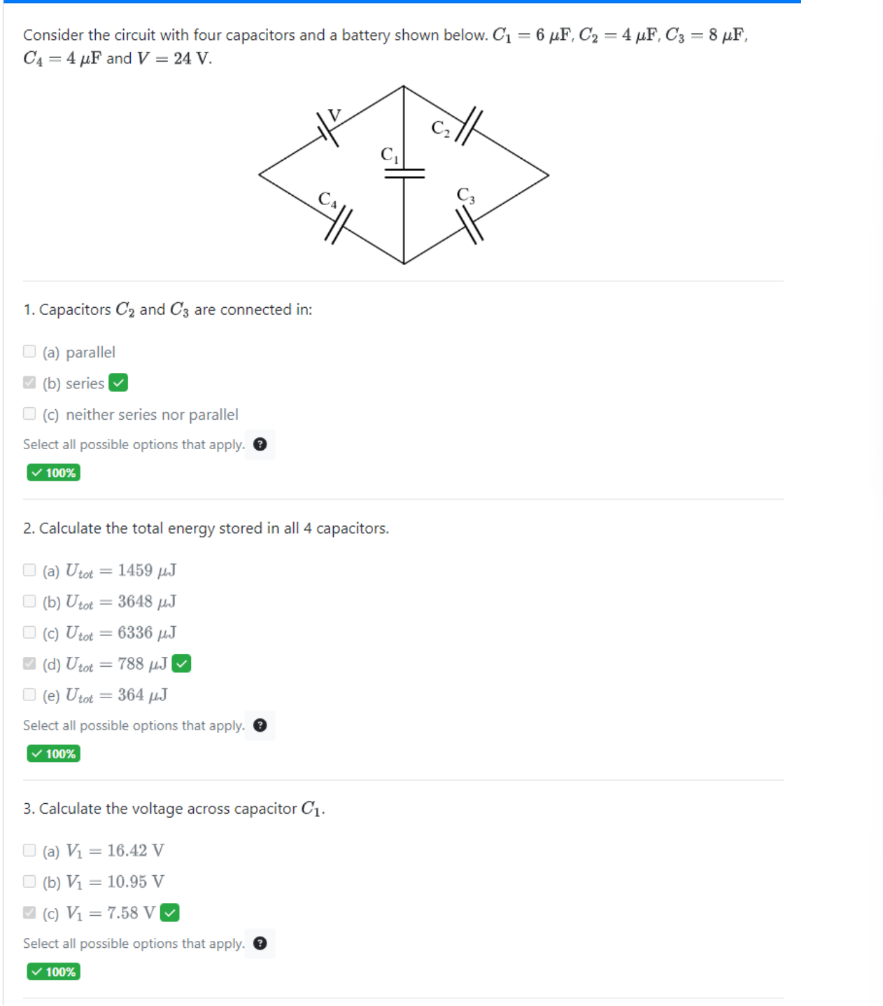 Solved Consider the circuit with four capacitors and a | Chegg.com