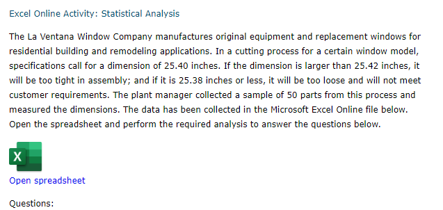 Solved Excel Online Activity: Statistical AnalysisThe La | Chegg.com
