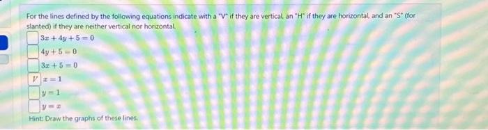 Solved For the lines defined by the following equations | Chegg.com