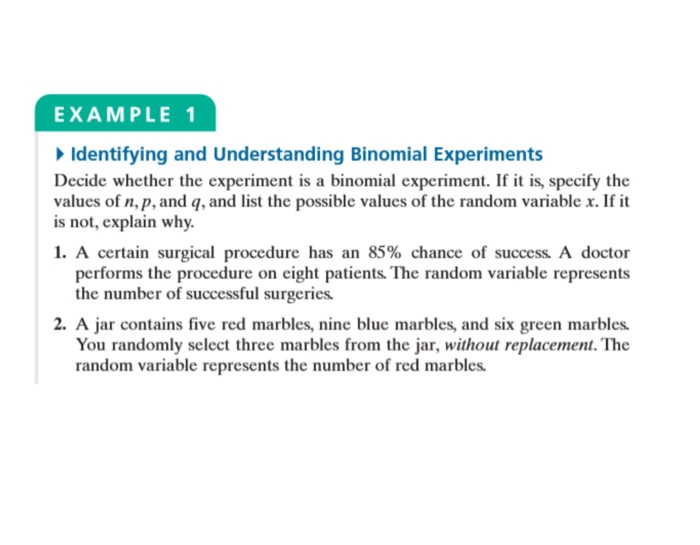 Solved EXAMPLE 1 Identifying and Understanding Binomial | Chegg.com