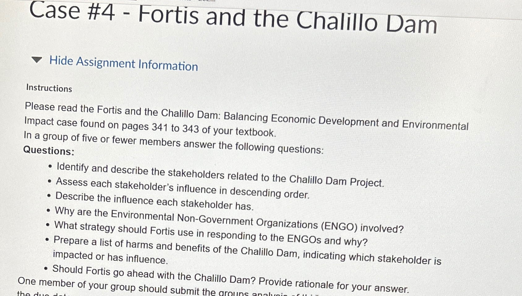 Solved Case #4 - ﻿Fortis and the Chalillo DamHide Assignment | Chegg.com