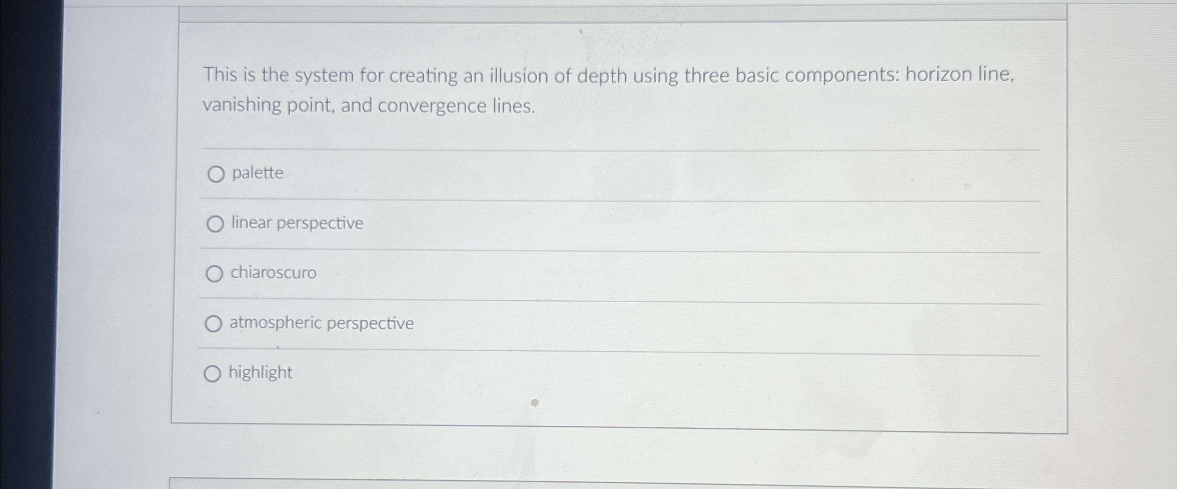Solved This is the system for creating an illusion of depth | Chegg.com