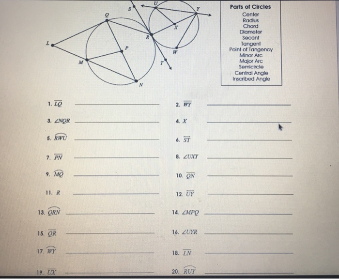 Solved Parts of Circles Center Radius Chord Diameter Secant | Chegg.com