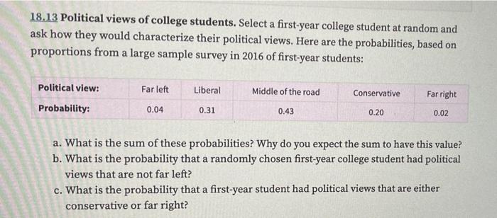 Solved 18.13 Political views of college students. Select a | Chegg.com