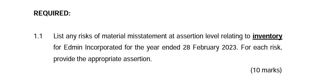 1.1 List any risks of material misstatement at | Chegg.com