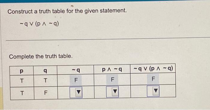 Solved Construct a truth table for the given statement. | Chegg.com