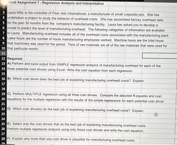 Solved Excel Assignment 1 - Regression Analysis and | Chegg.com