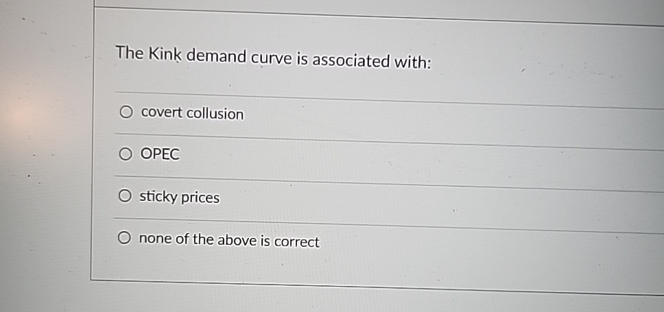 Solved The Kink demand curve is associated with:covert | Chegg.com