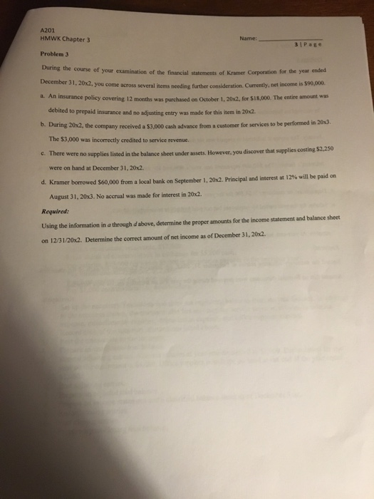 Solved A201 HMWK Chapter 3 Name: 3 | Page Problem 3 During | Chegg.com