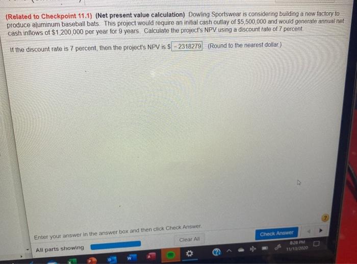 Solved (Related to Checkpoint 11.1) (Net present value | Chegg.com