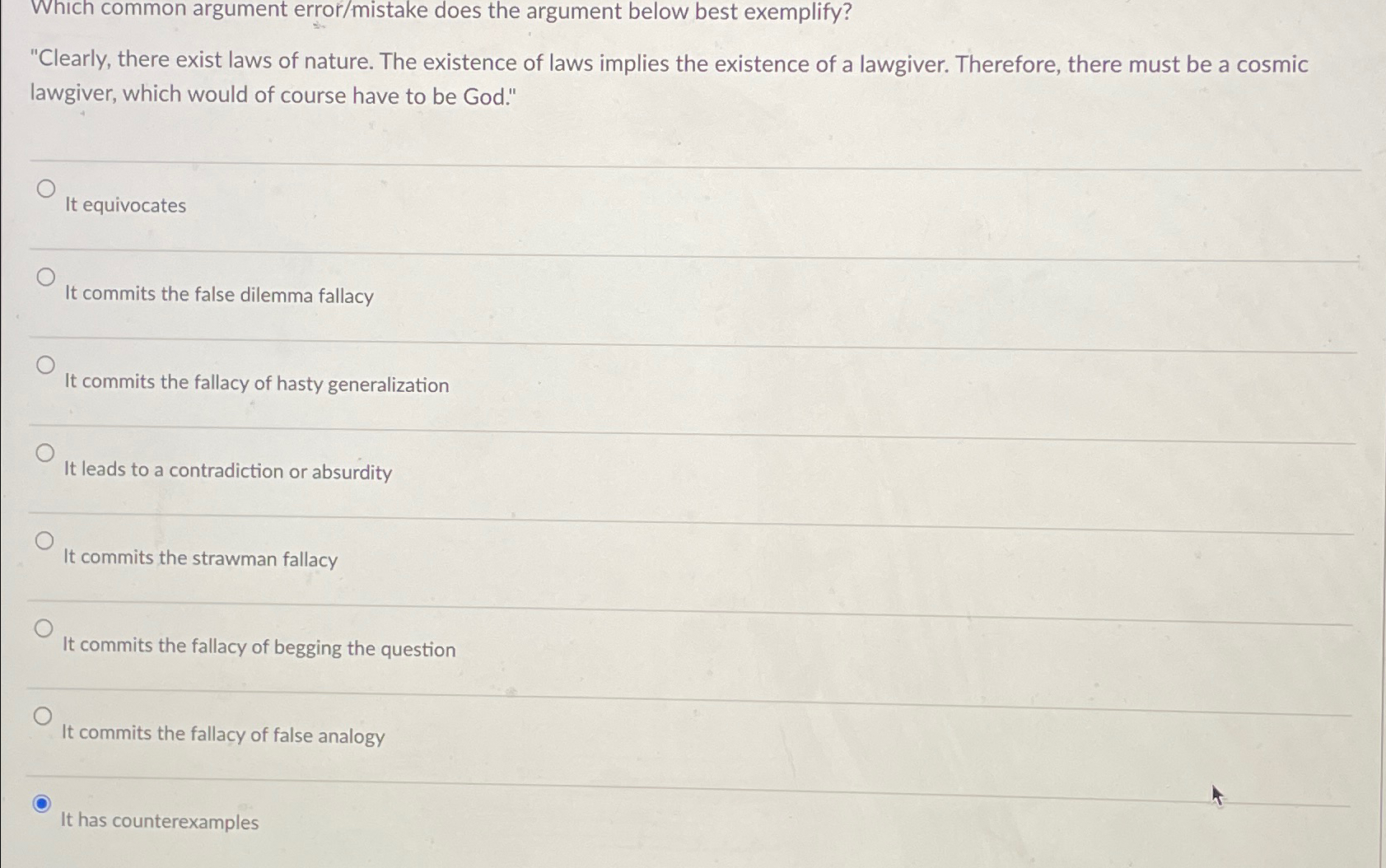 Solved Which common argument error/mistake does the argument | Chegg.com
