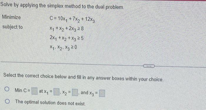 Solved Solve by applying the simplex method to the dual | Chegg.com
