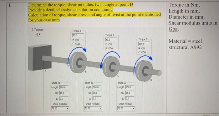 Solved E Determine the torque, shear modulus, twist angle at | Chegg.com