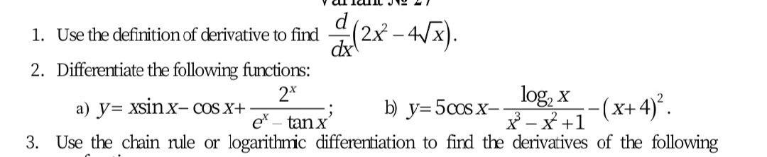 Solved 1. Use the definition of derivative to find (2x 2. | Chegg.com