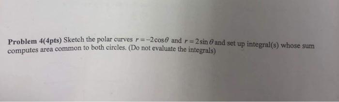 Solved Problem 4(4pts) Sketch the polar curves r=−2cosθ and | Chegg.com