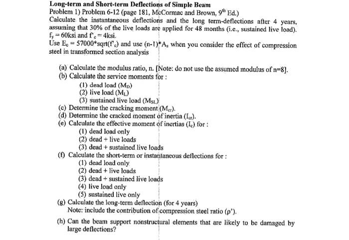 Solved Long-term and Short-term Deflections of Simple Beam | Chegg.com