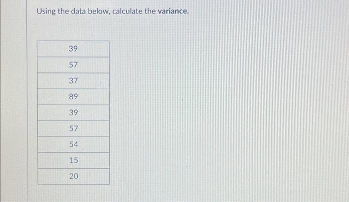 Solved Using the data below, calculate the variance. 39 57 | Chegg.com