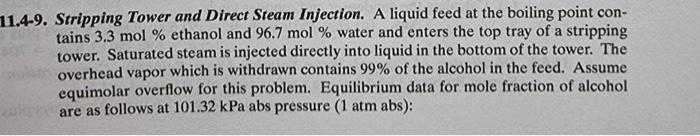 Solved 11.4-9. Stripping Tower and Direct Steam Injection. A | Chegg.com