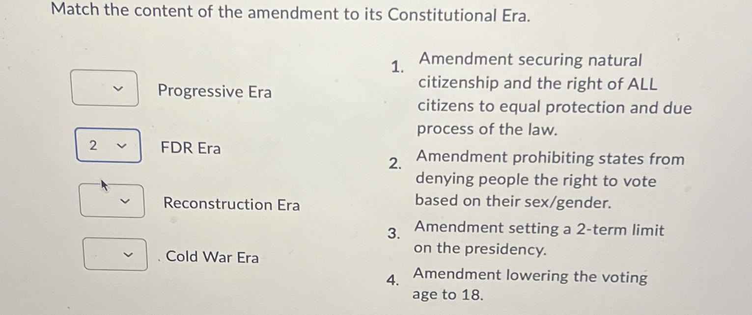 Solved Match the content of the amendment to its | Chegg.com