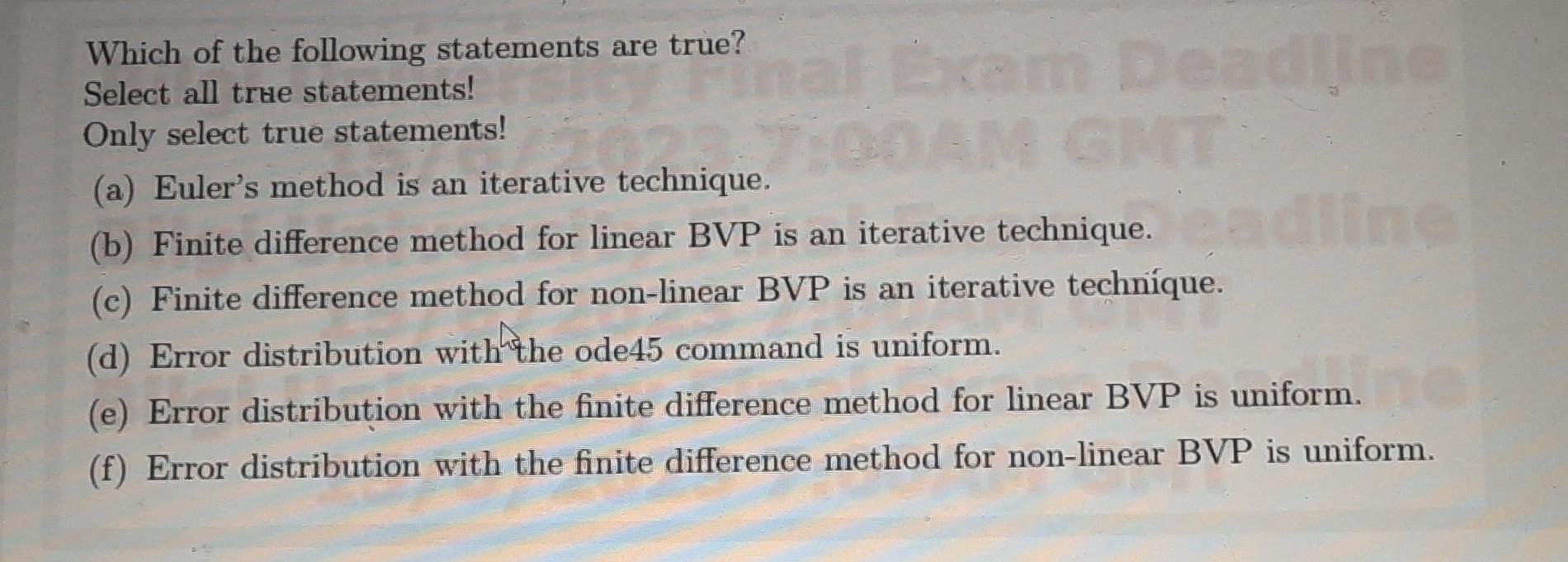 Solved Which of the following statements are true? Select | Chegg.com
