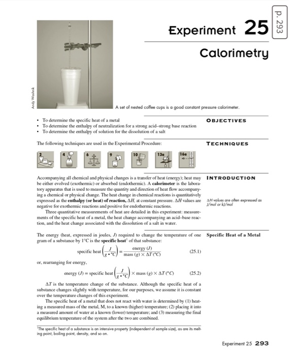 Solved "Calorimeting Experiment 25 Report Sheet A. specific | Chegg.com