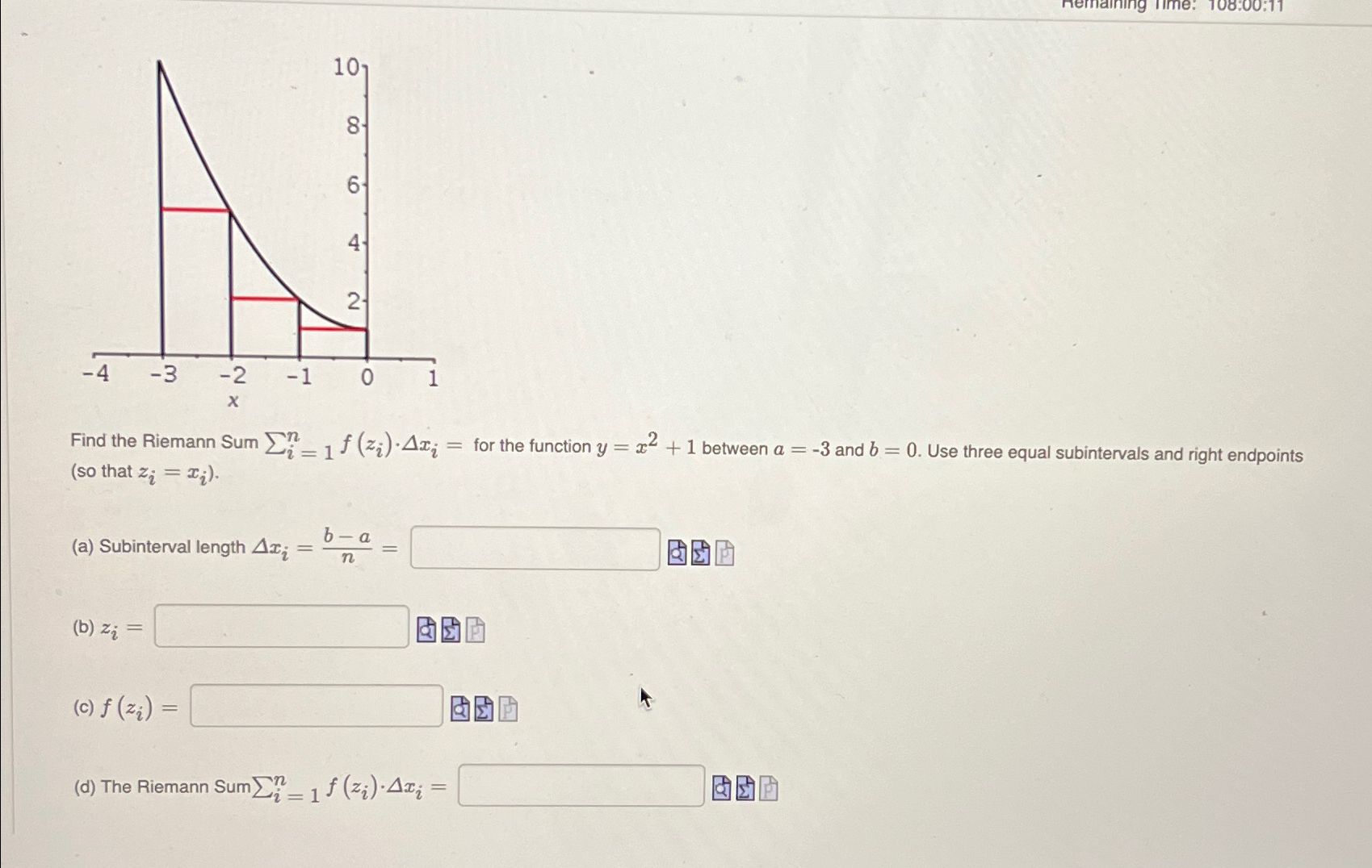 Solved Find the Riemann Sum ∑i=1nf(zi)*Δxi= ﻿for the | Chegg.com