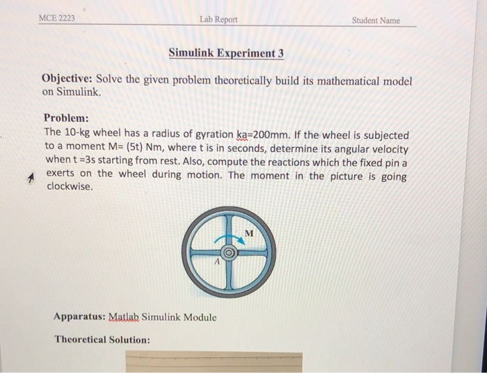 Solved MCE 2223 Lab Report Student Name Simulink Experiment | Chegg.com