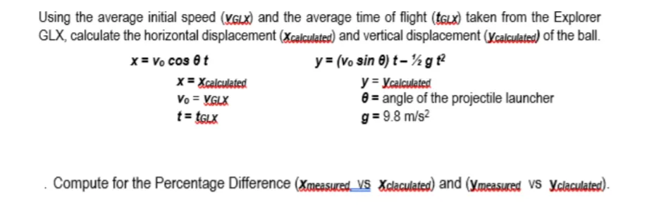 Solved projectile motion table (kinematics) given the guide, | Chegg.com