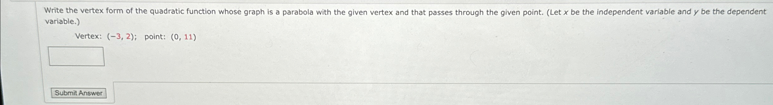 Solved Write the vertex form of the quadratic function whose | Chegg.com